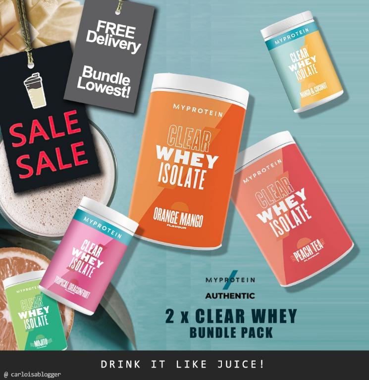 Whey Protein Isolate Clear Bundle 2x, Health & Nutrition, Health ...