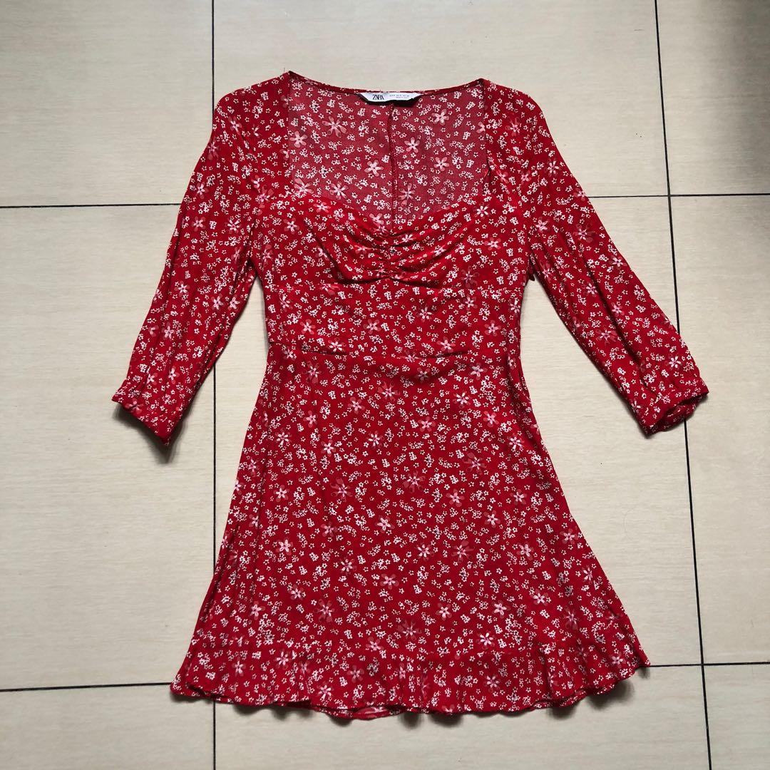Zara red floral printed dress, Women's Fashion, Dresses & Sets, Dresses ...