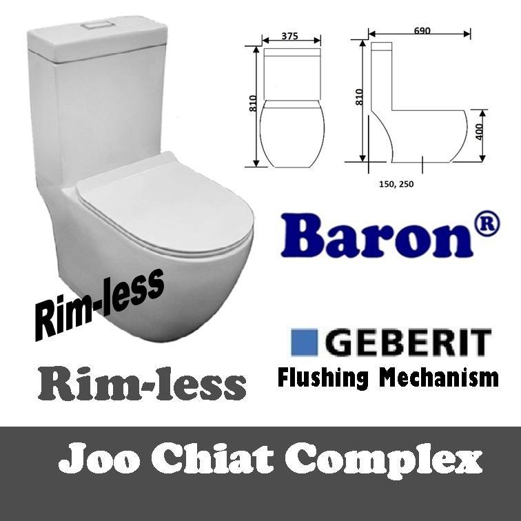 Baron W-818 Rimless Toilet Bowl with Geberit, Furniture & Home Living ...
