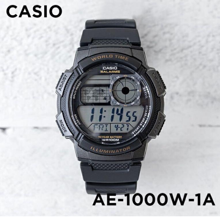 Casio AE-1000W-1A Digital Quartz AE1000W-1A Illuminator AE1000 Black Brand New, Men's Fashion ...