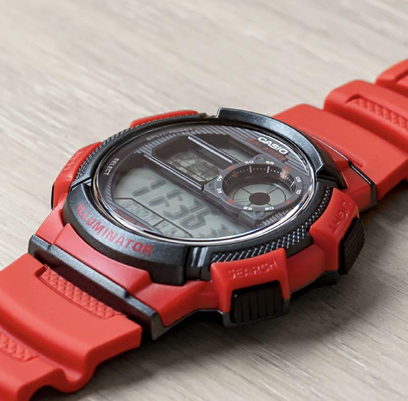 Casio AE-1000W-4A Digital Quartz AE1000W-4A Illuminator AE1000 Red ...