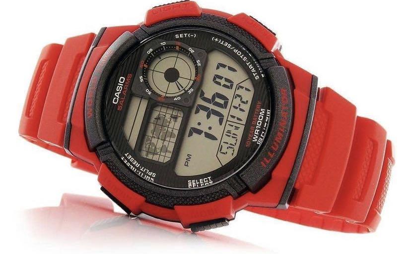 Casio AE-1000W-4A Digital Quartz AE1000W-4A Illuminator AE1000 Red ...