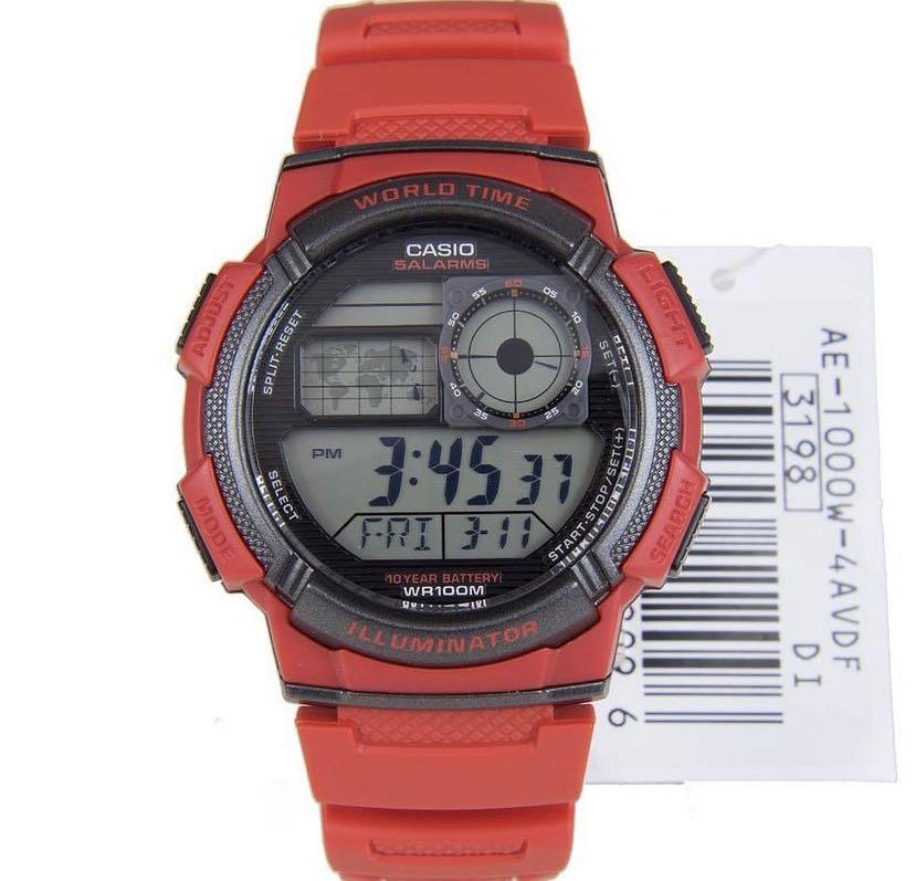 Casio AE-1000W-4A Digital Quartz AE1000W-4A Illuminator AE1000 Red ...