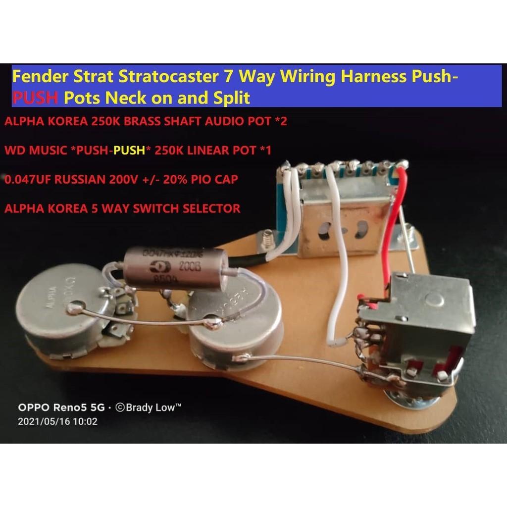 Fender Strat Stratocaster 7 Way Wiring Harness *PUSH-PUSH* Pots Neck on ...