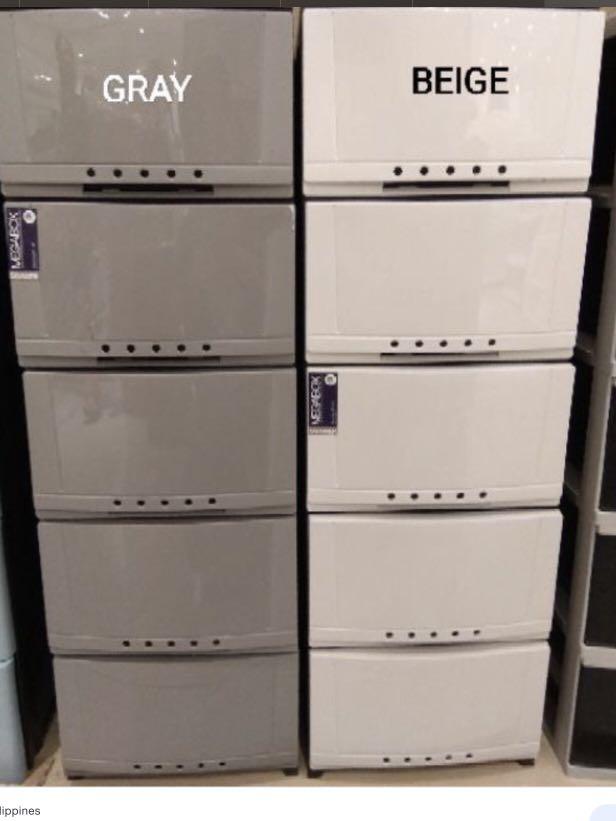 One unit Mega box plastic slim drawers 5 layer in beige, Furniture ...