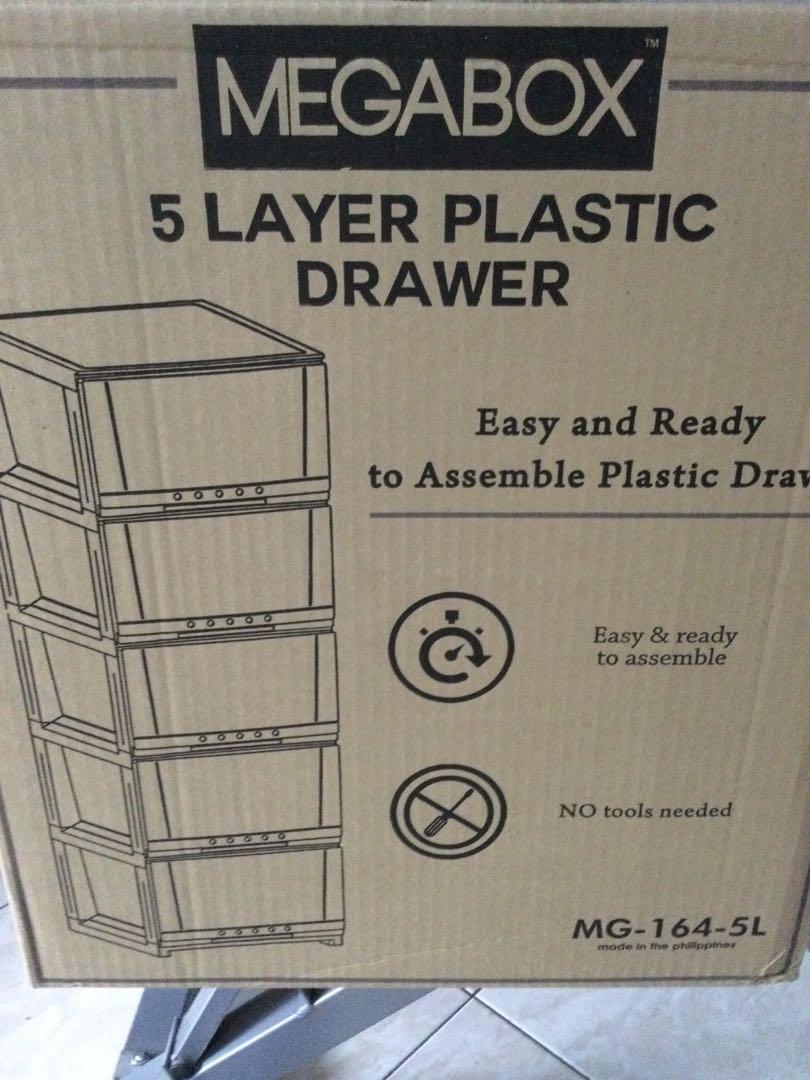 One unit Mega box plastic slim drawers 5 layer in beige, Furniture ...