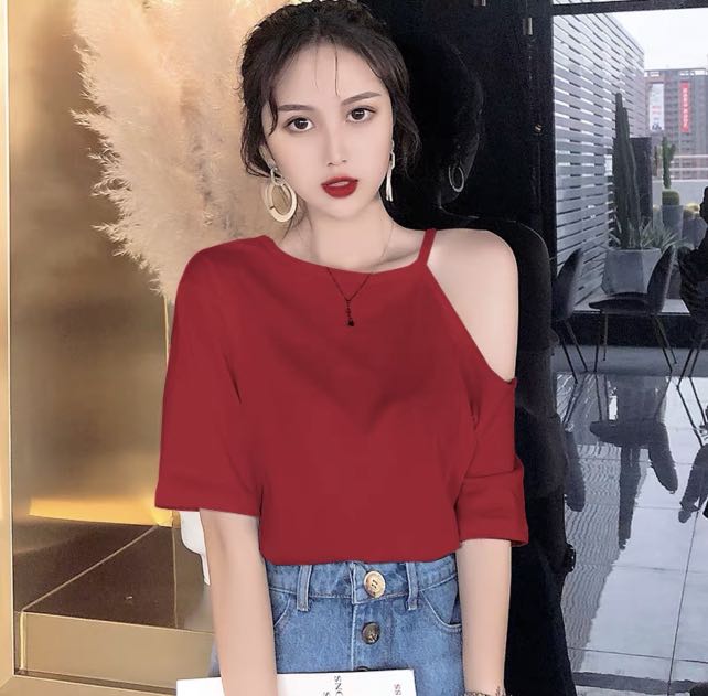 Red Cut-off Top, Women's Fashion, Tops, Sleeveless on Carousell