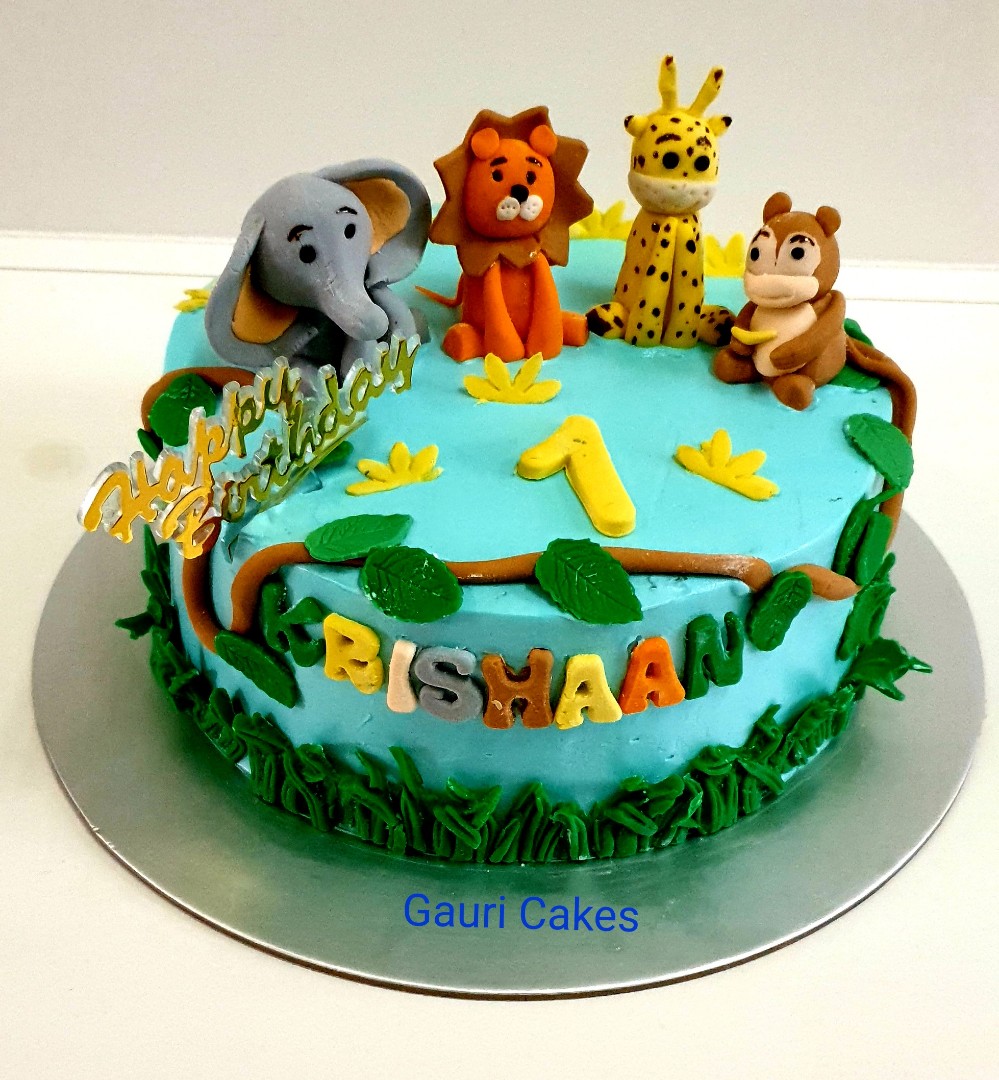 Customised Animal's theme cake Animals theme cake jungle animals theme ...