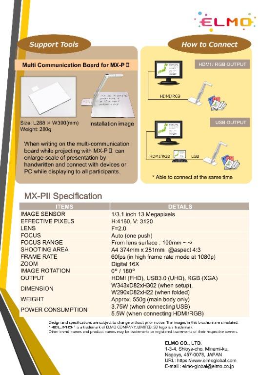 Elmo 4K Portable Visualizer (Model: MX-P2), TV & Home Appliances, TV ...