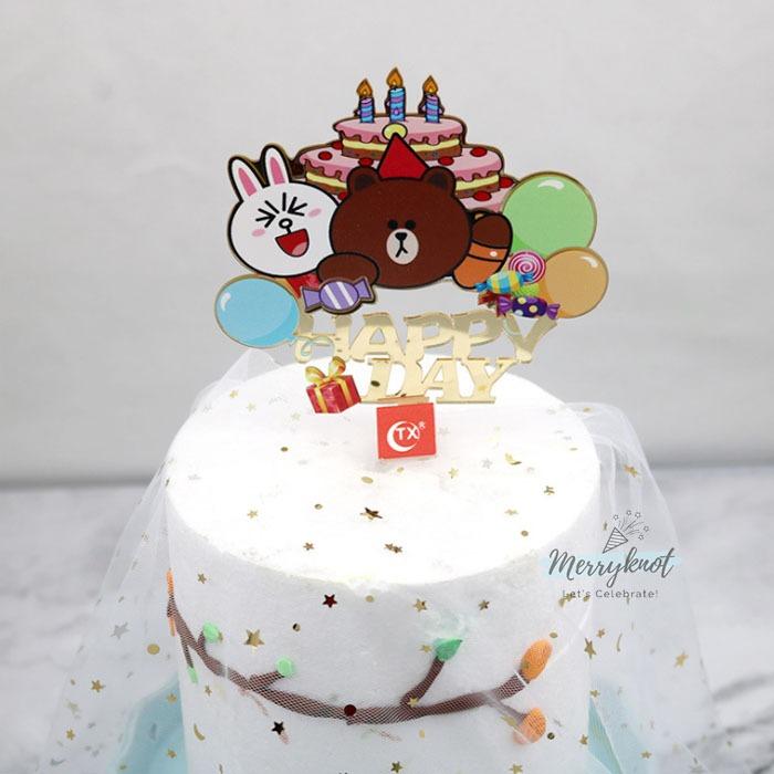 Line friends Happy birthday acrylic party cake topper Brown Cony ...