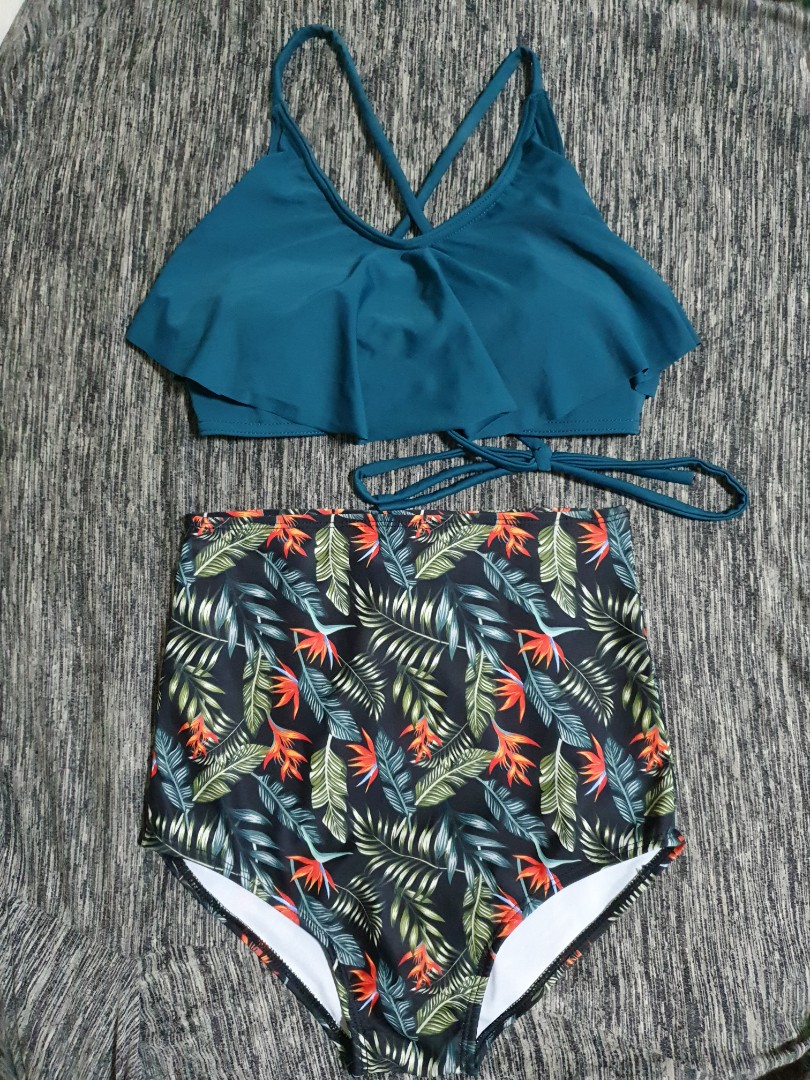Tropical Bird of Paradise High Waist Flutter Bikini Set, Women's ...