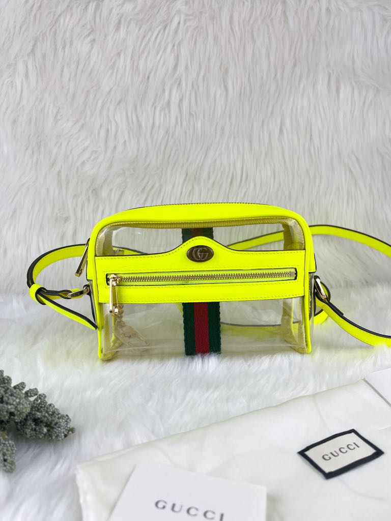 Gucci Neon Yellow Ophidia Transparent Mini Bag, Luxury, Bags & Wallets ...