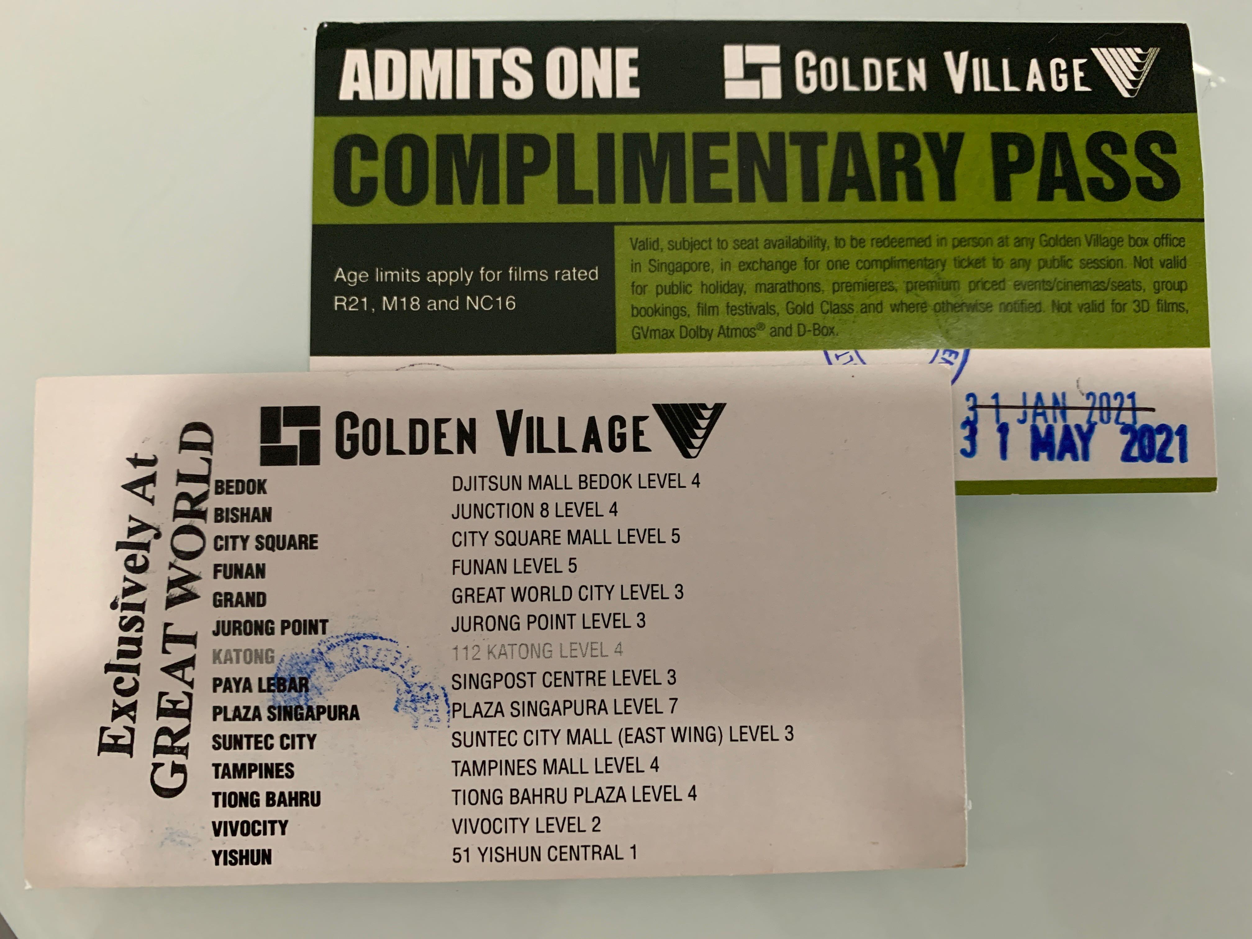 GV movie ticket / complimentary pass, Everything Else on Carousell