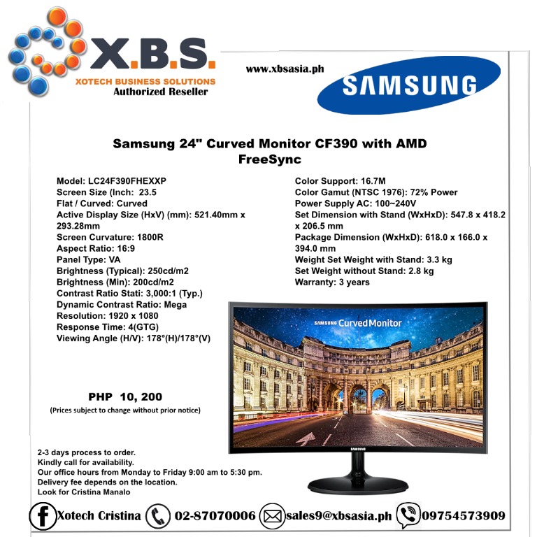 Samsung 24" Curved Monitor CF390 with AMD FreeSync, Computers & Tech ...