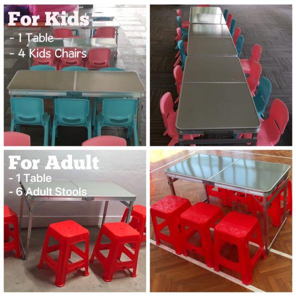 Table & kids chairs/ adult stools (Selling as a set), Babies & Kids ...