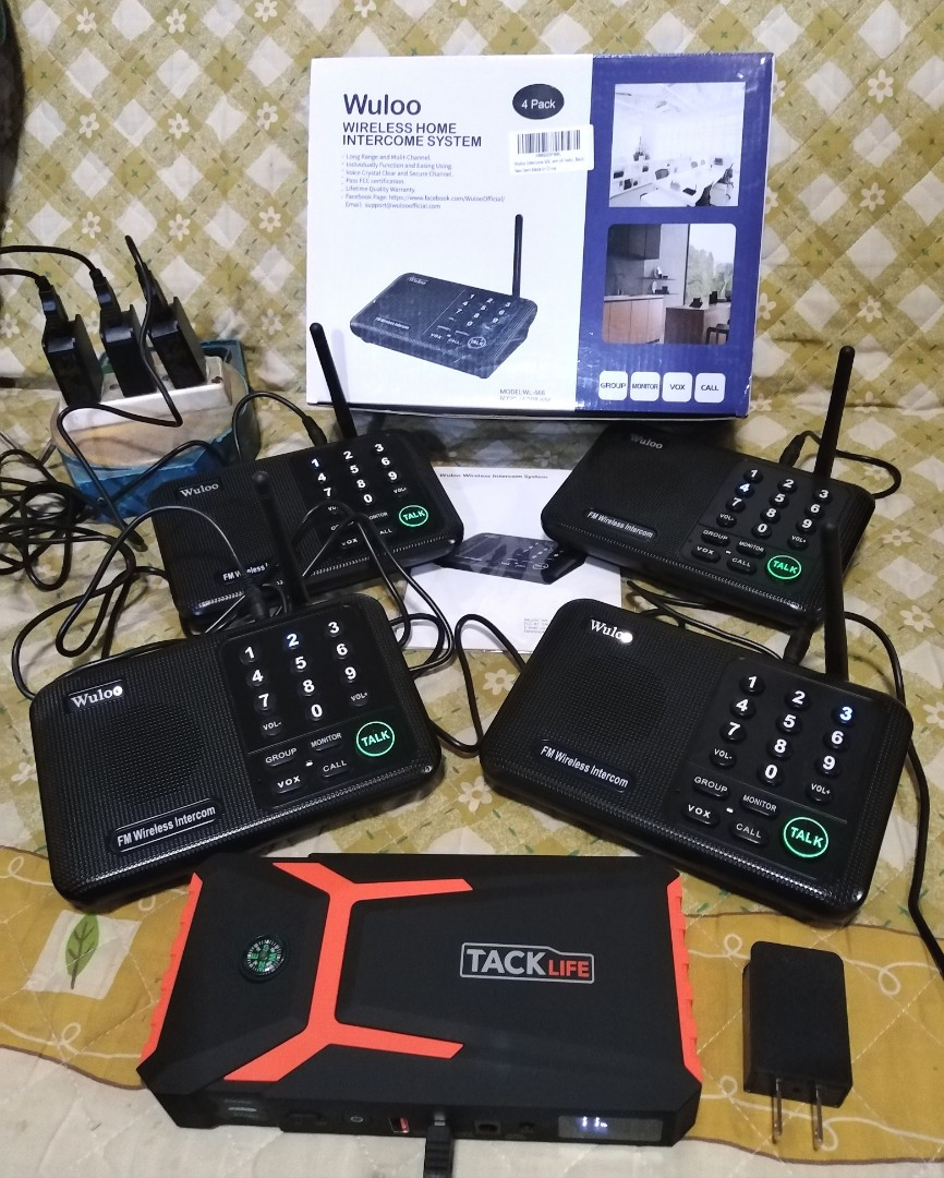 WULOO 4 Packs Wireless Home Office Intercom System AC DC Like Walkie ...