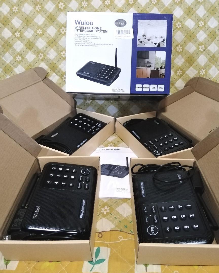 WULOO 4 Packs Wireless Home Office Intercom System AC DC Like Walkie ...