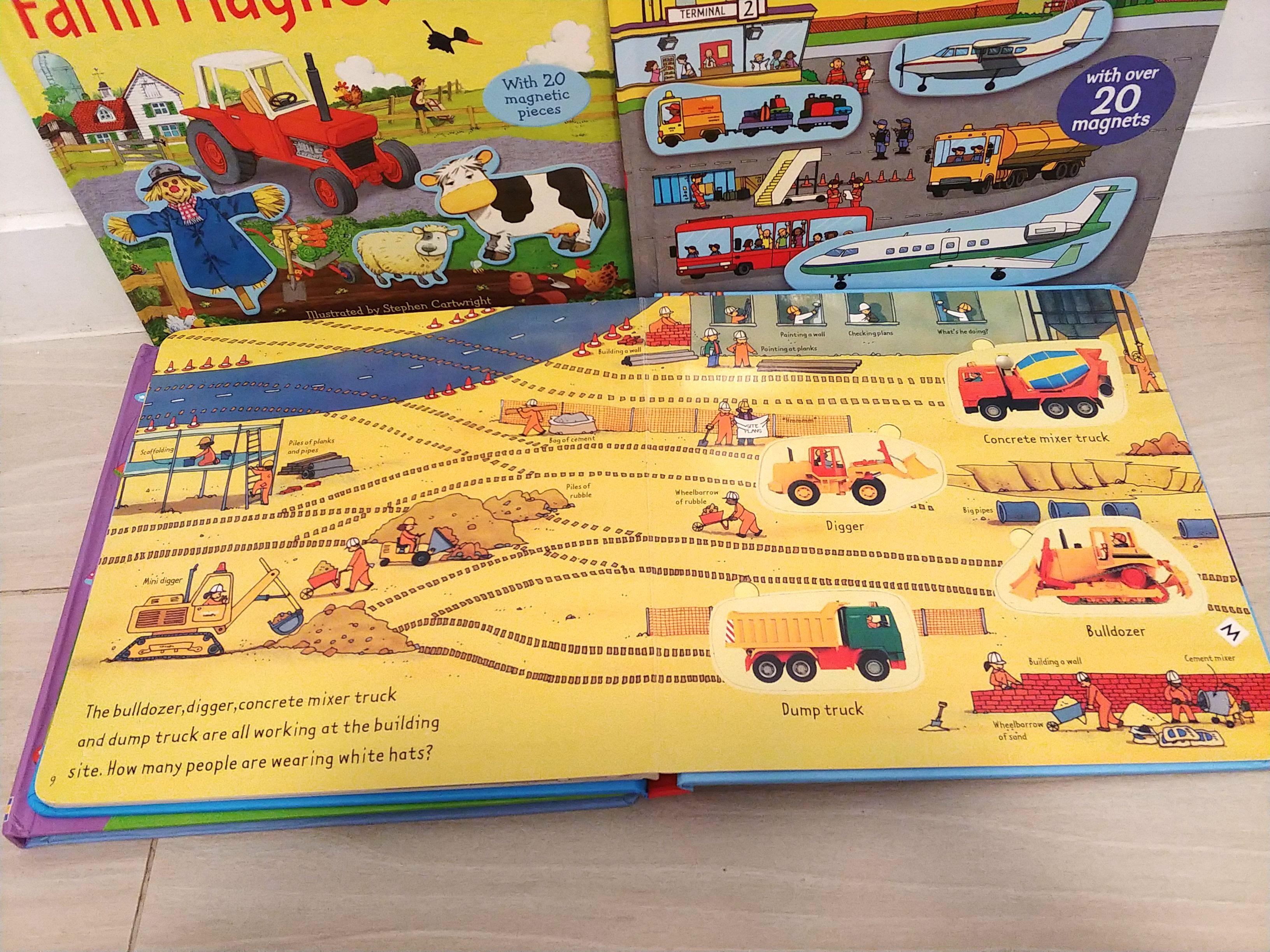 (超厚磁石書4本) Usborne Magnet Books (Truck and Diggers/Airport/Getting ...
