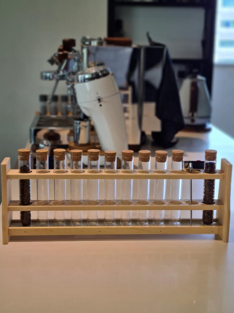 Coffee bean cellar test Tube glass tube with wooden rack, Furniture ...