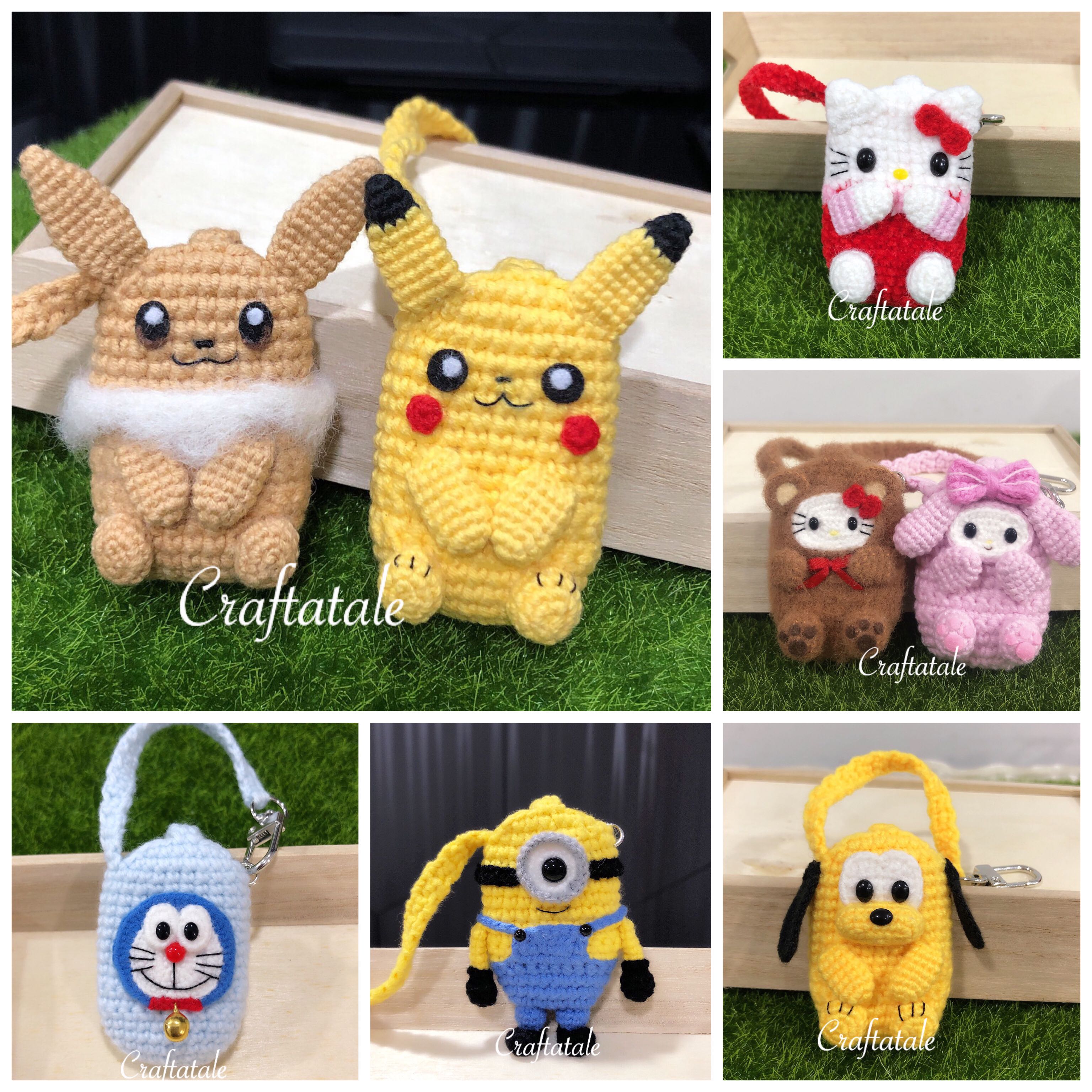 Handmade Crochet Pikachu Eevee Pokemon Minion Hello Kitty My Melody ...