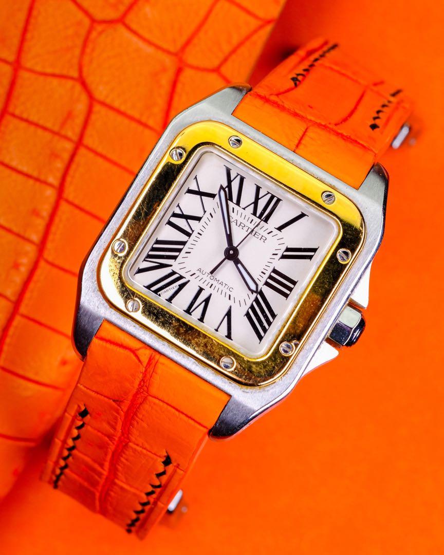 Handmade Handstitched Watch Strap In Volcano Orange Crocodile Leather ...