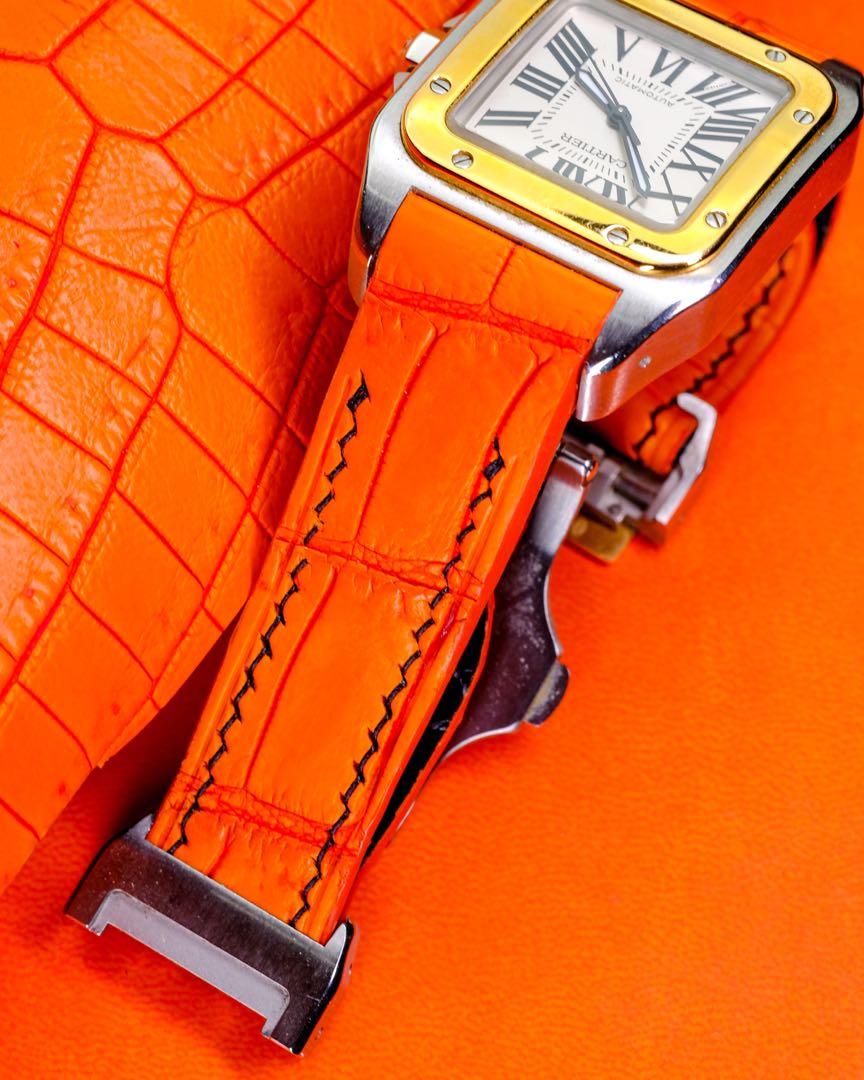 Handmade Handstitched Watch Strap In Volcano Orange Crocodile Leather ...