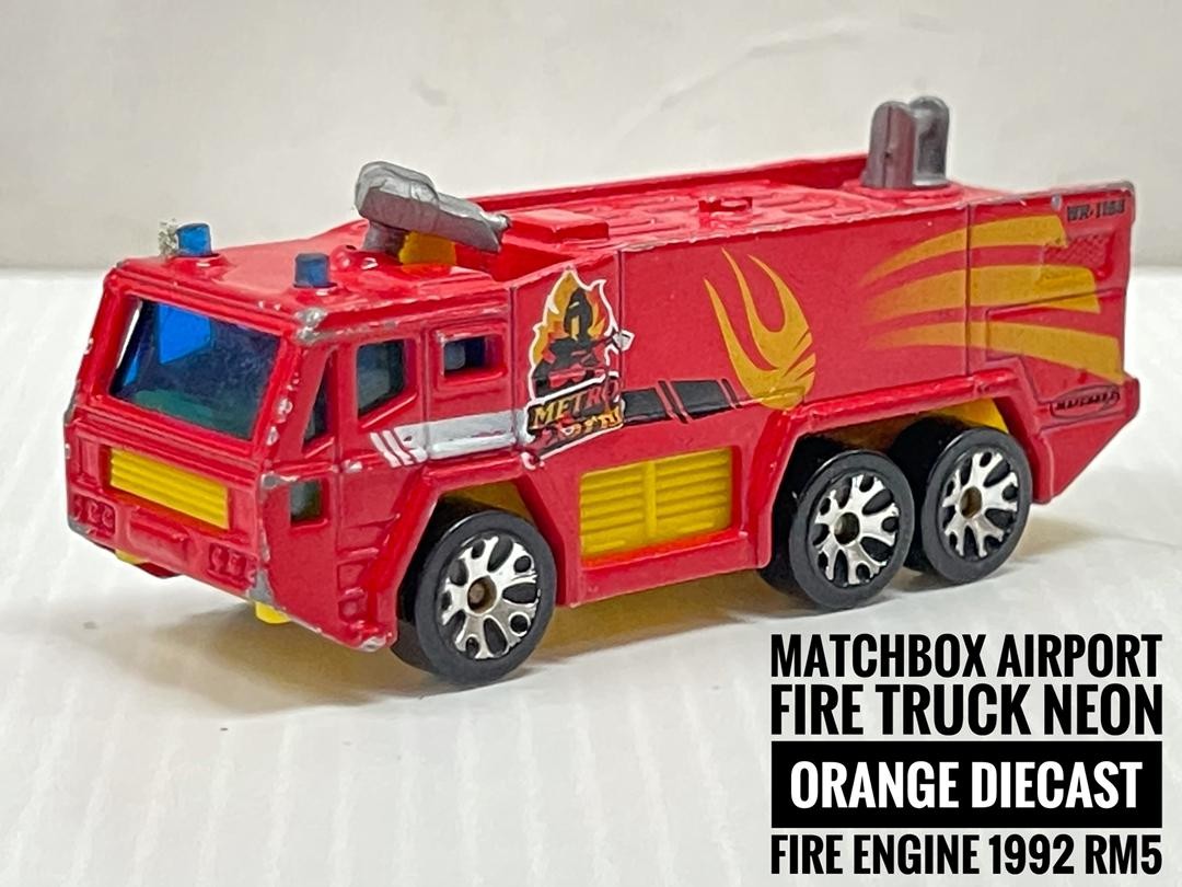 Matchbox Airport Fire Truck Neon Orange Diecast Fire Engine 1992 ...