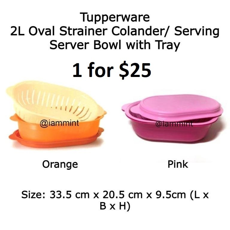 Tupperware 2L Oval Strainer Colander/ Serving Server Bowl with Tray ...