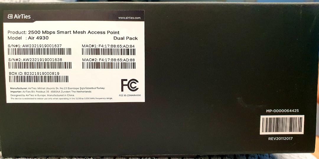 2500 Mbps Smart Mesh Access Point: Airties 4930, Computers & Tech ...