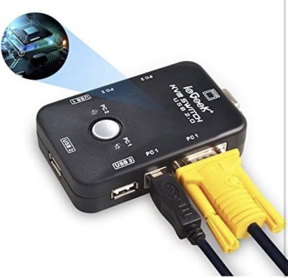 ieGeek KVM Switch Box 2 Port PC Monitor Switches Box + 2 x USB VGA Cables for Computer/Keyboard ...