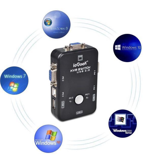 ieGeek KVM Switch Box 2 Port PC Monitor Switches Box + 2 x USB VGA Cables for Computer/Keyboard ...