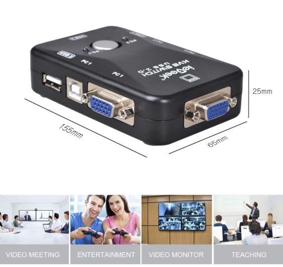 ieGeek KVM Switch Box 2 Port PC Monitor Switches Box + 2 x USB VGA Cables for Computer/Keyboard ...