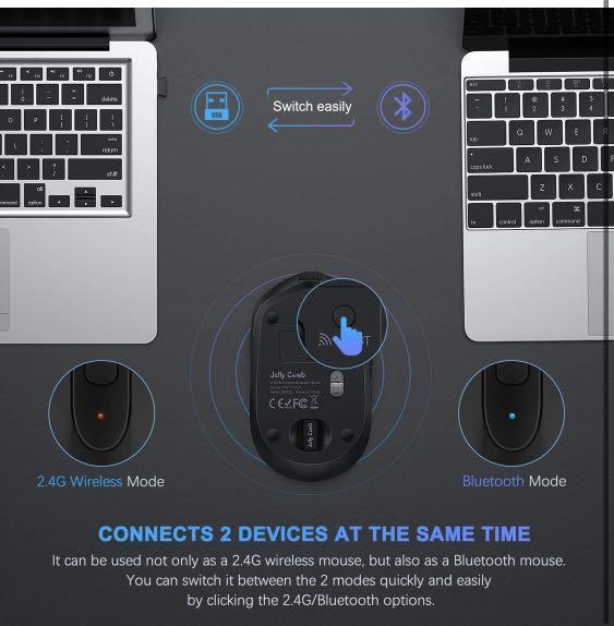 Jelly Comb Wireless Bluetooth Mouse, 2.4G + Bluetooth 4.0 Rechargeable ...
