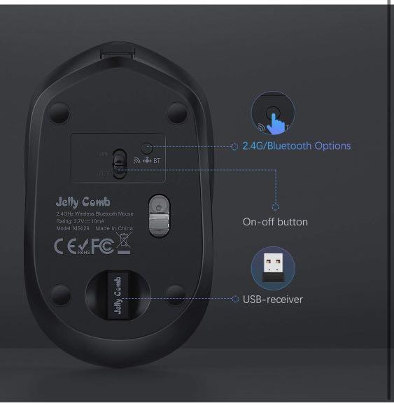 Jelly Comb Wireless Bluetooth Mouse, 2.4G + Bluetooth 4.0 Rechargeable ...
