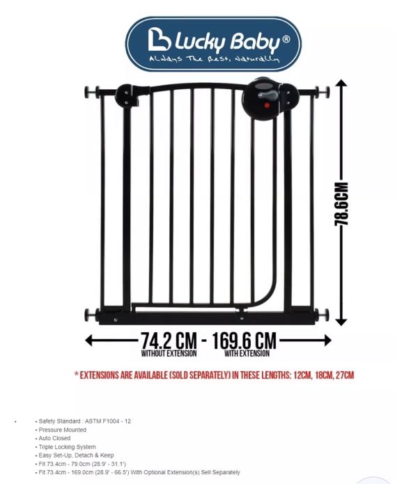 Lucky Baby Smart System 2 Way Swing Steel Gate with extension, Babies ...