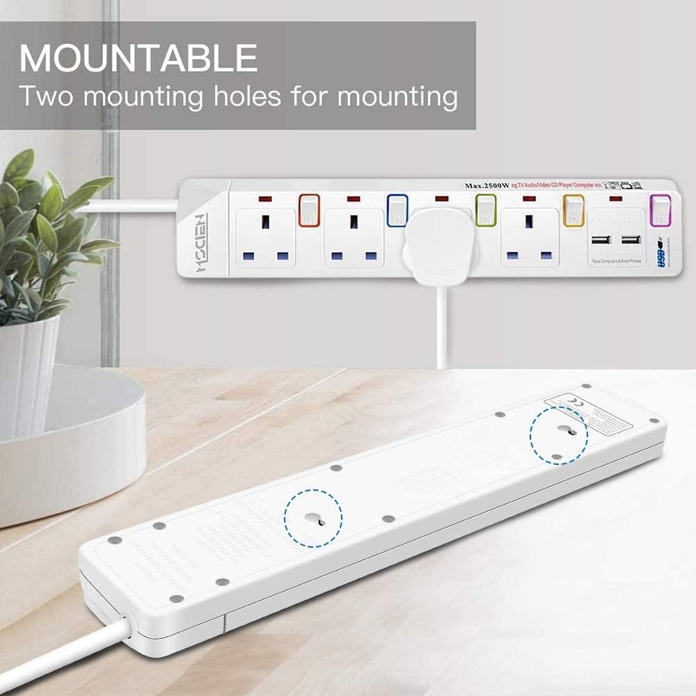 Mscien Extension Lead with USB 2M(including sockets),4Way Individual ...