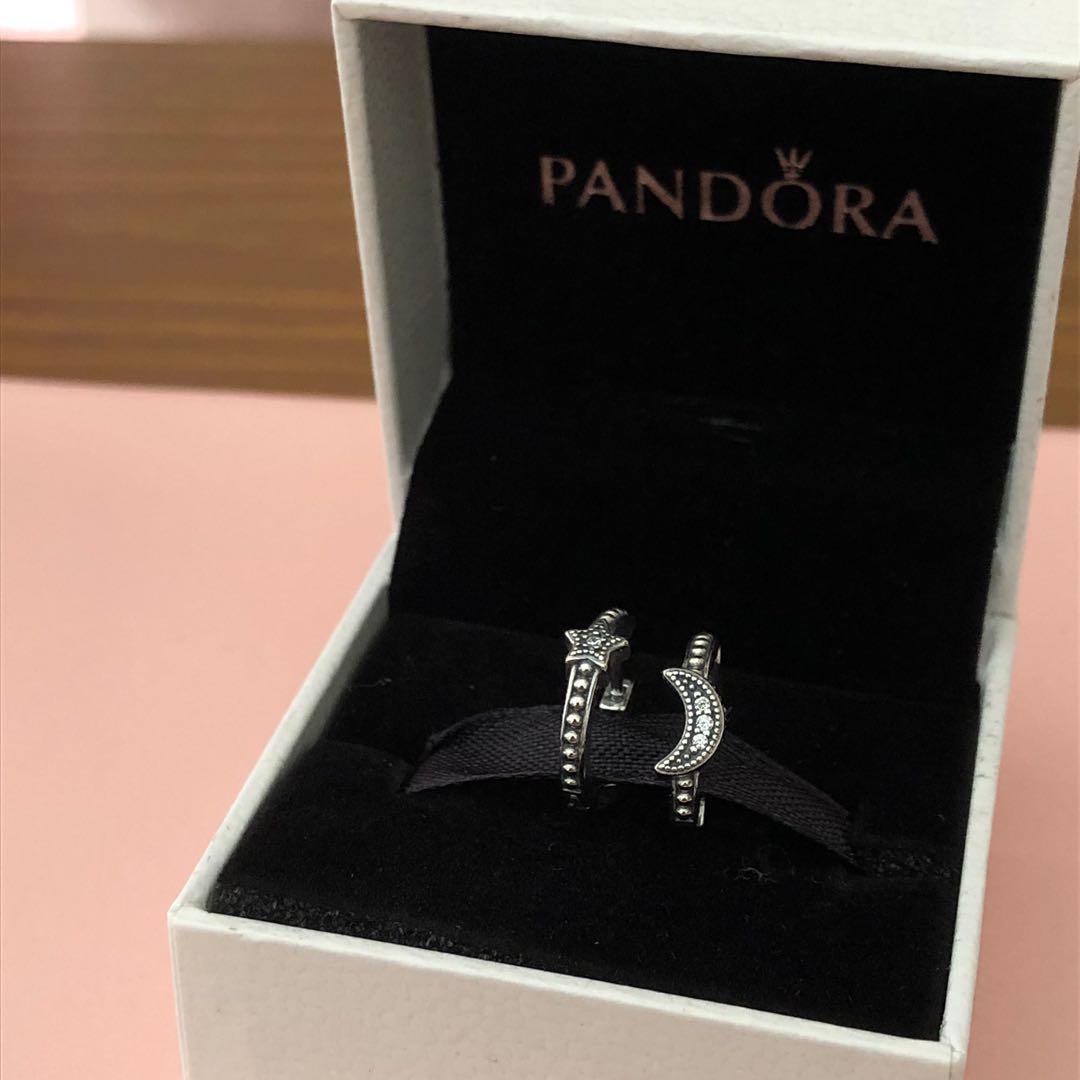 Pandora Crescent Moon & Star Beaded Hoop Earrings, Women's Fashion ...