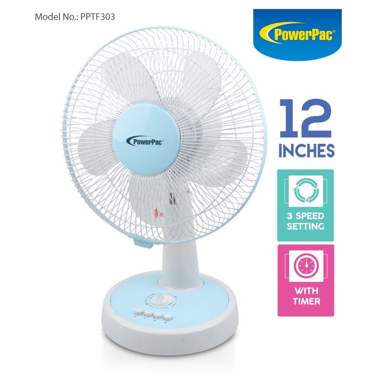 PowerPac Table Fan, Desk Fan, Floor Fan 12 Inch, Furniture & Home ...