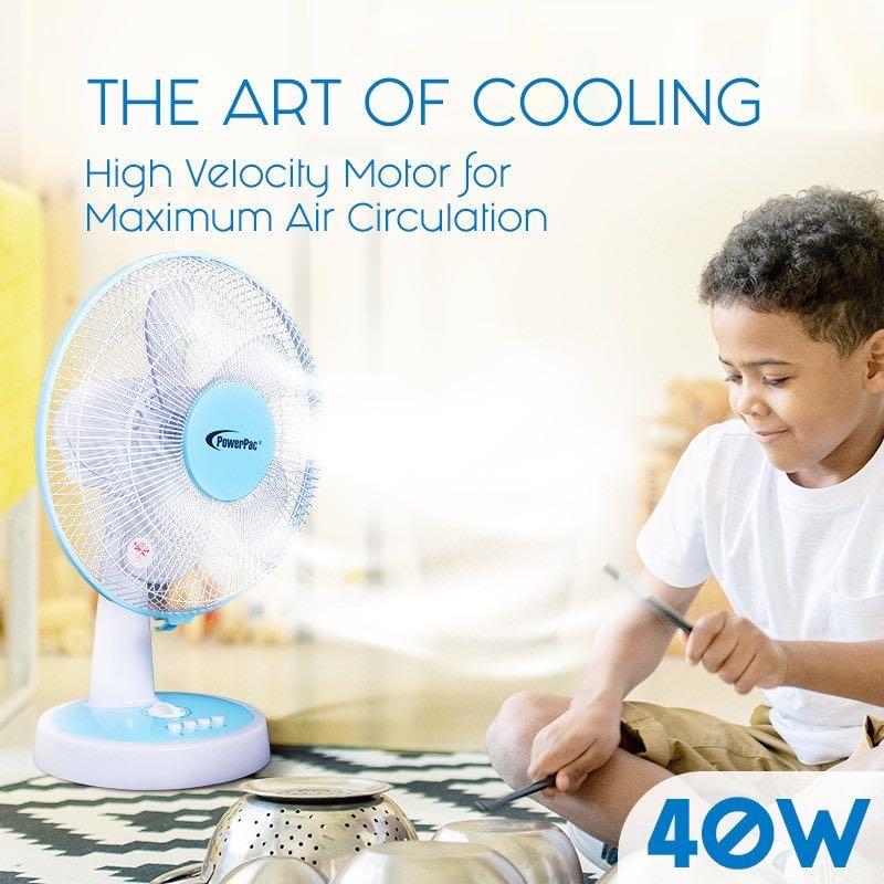 PowerPac Table Fan, Desk Fan, Floor Fan 12 Inch, Furniture & Home ...