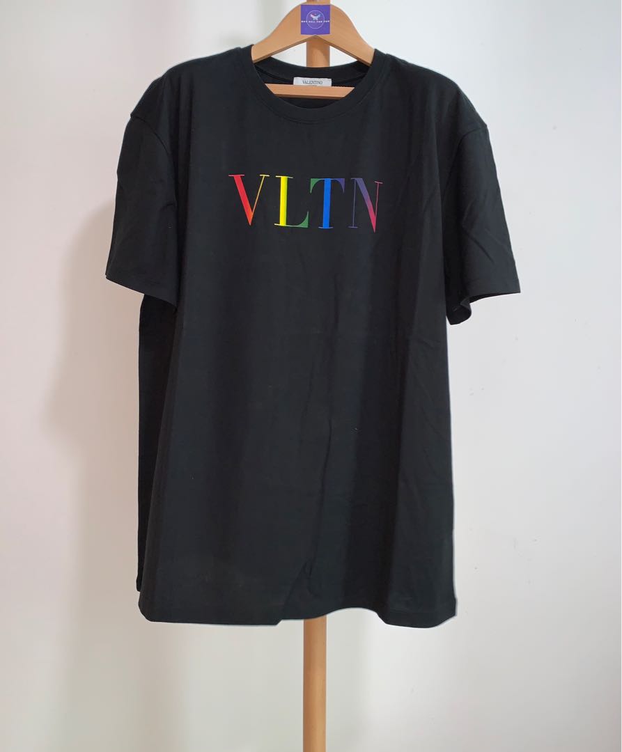 Valentino VLTN Rainbow Logo Black Tee, Men's Fashion, Tops & Sets ...