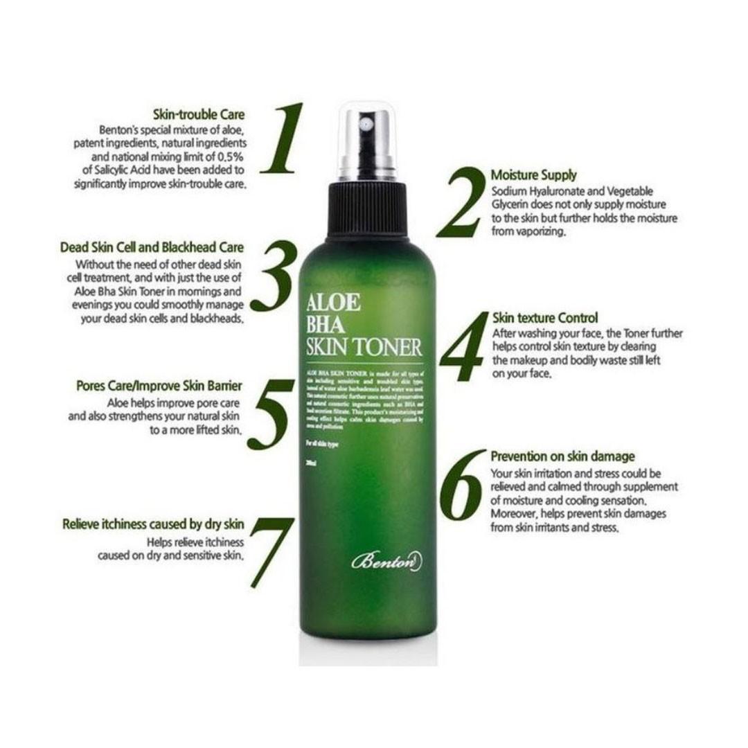 Benton Aloe BHA Skin Toner 200ml, Kesehatan & Kecantikan, Kulit, Sabun ...