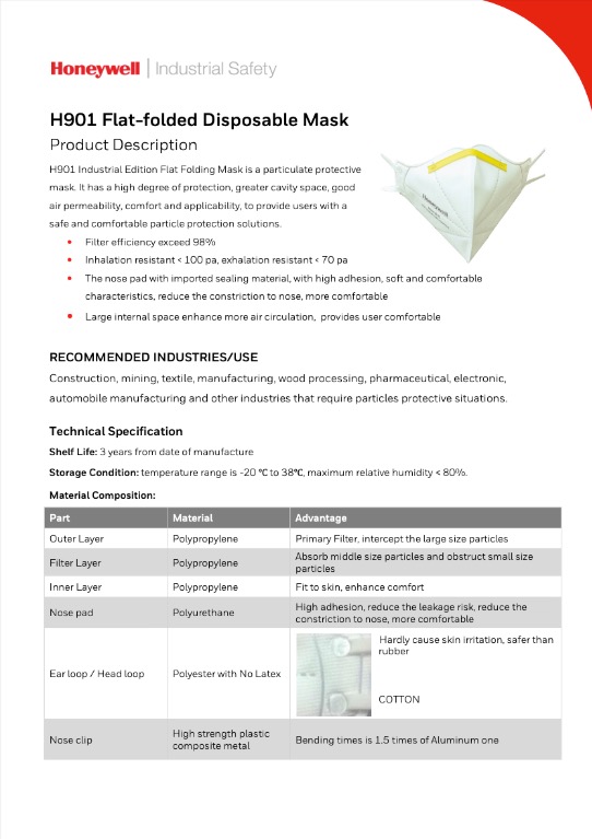 Honeywell H901 KN95 Disposable Mask, Health & Nutrition, Face Masks ...