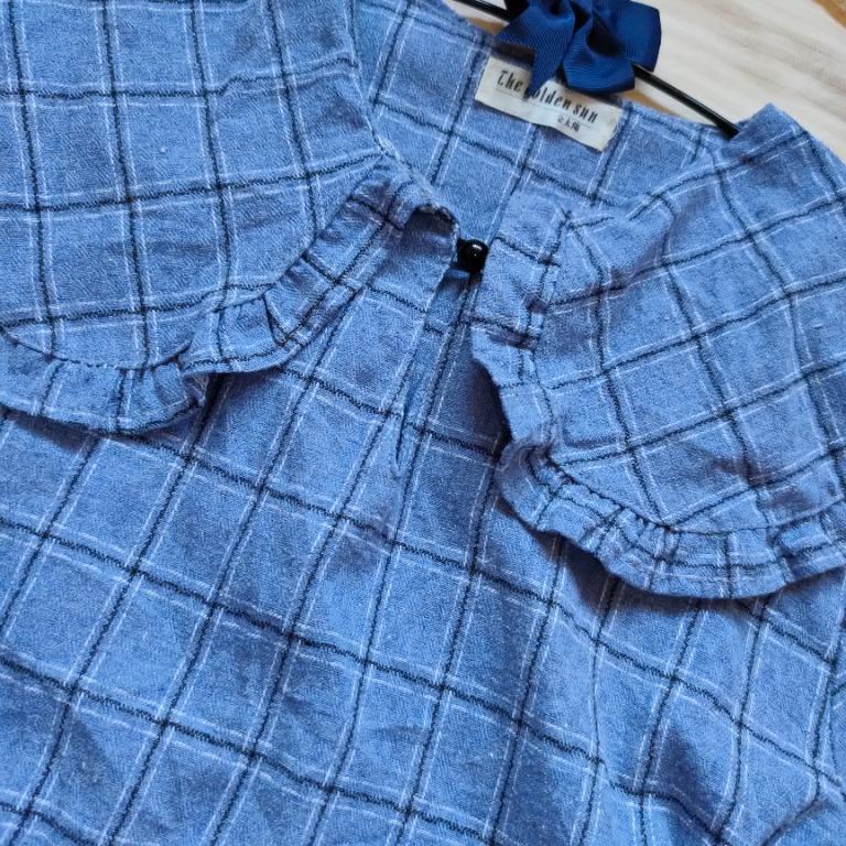 Korean Blue Checkered Top, Women's Fashion, Tops, Blouses on Carousell