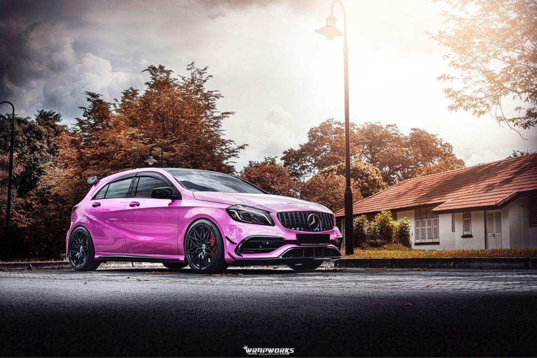Mercedes A45 Full Wrap Holographic Metallic Pink, Car Accessories ...