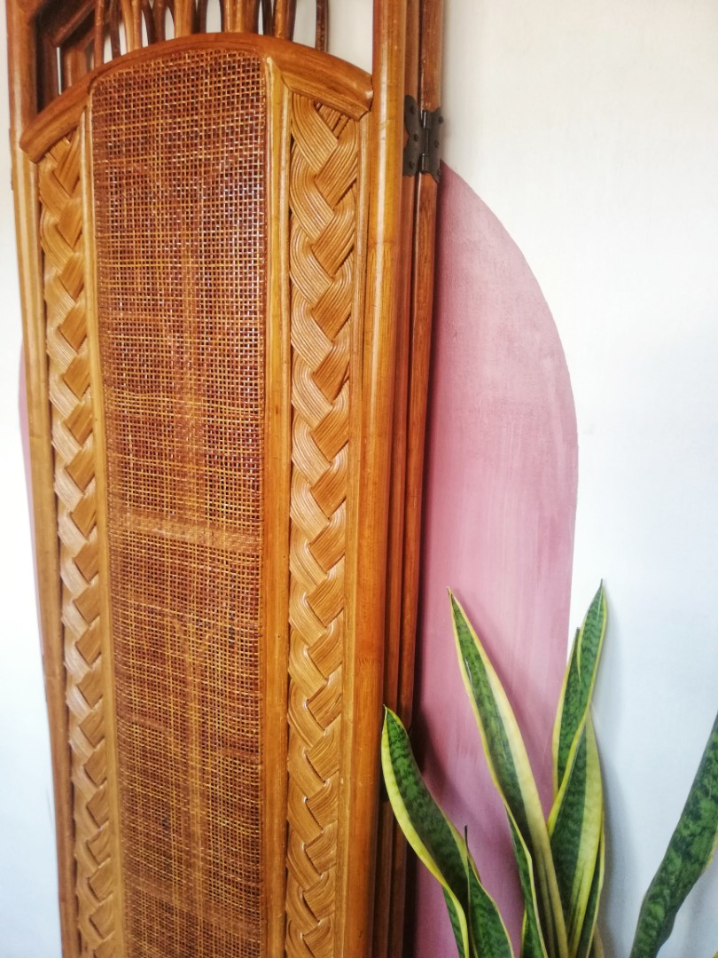 Trifold rattan partition room divider, Furniture & Home Living ...