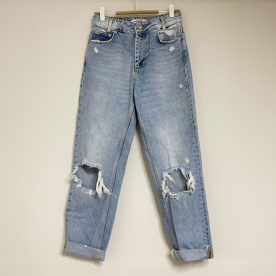 Zara denim ripped mom jeans, Women's Fashion, Bottoms, Jeans on Carousell