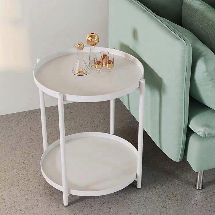2 Layer Round Coffee Bedside Table Black White, Furniture & Home Living ...