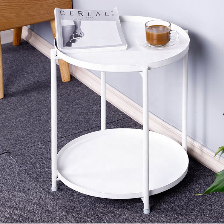 2 Layer Round Coffee Bedside Table Black White, Furniture & Home Living ...