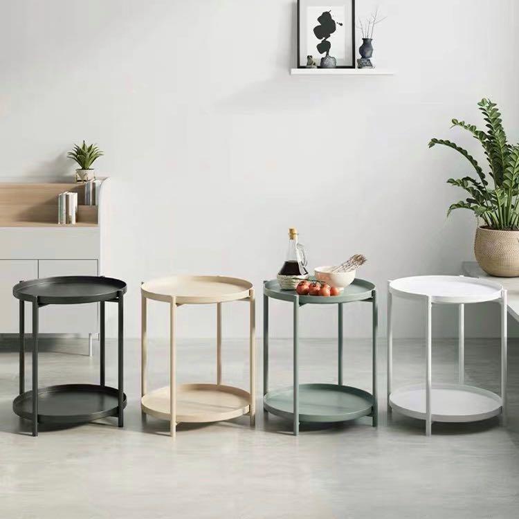 2 Layer Round Coffee Bedside Table Black White, Furniture & Home Living ...