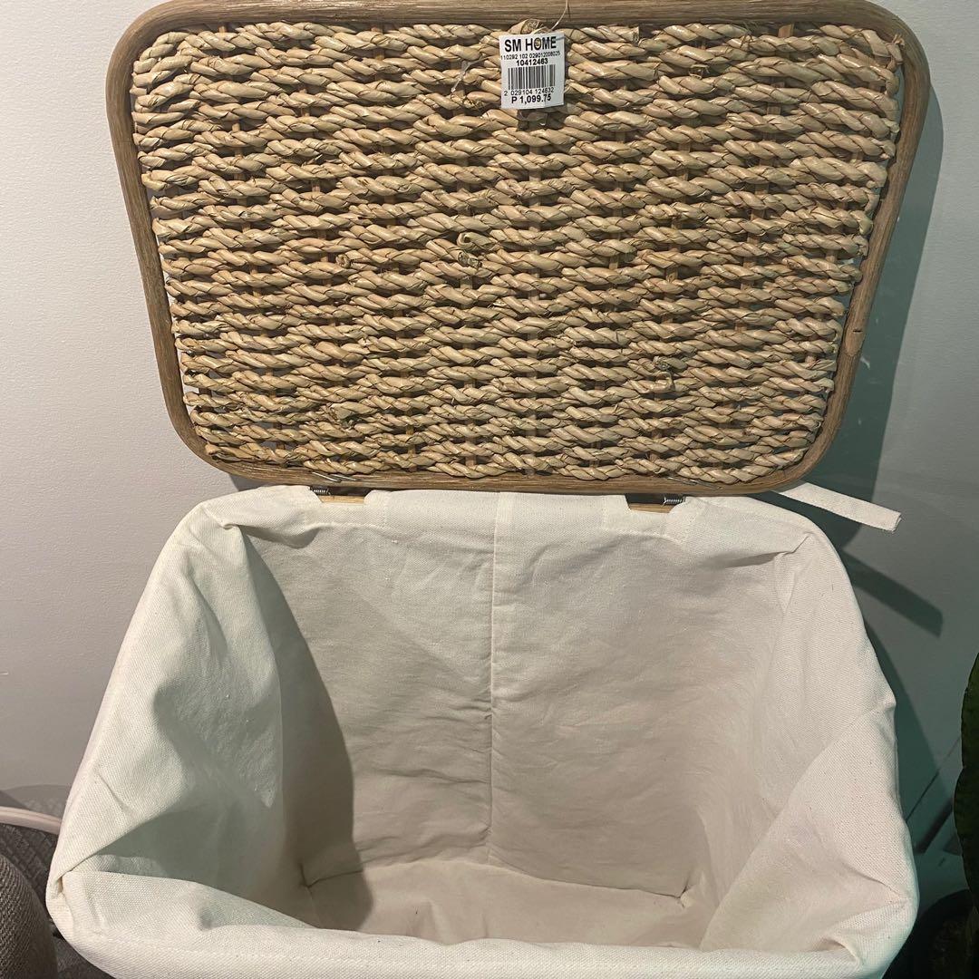 Native rattan wicker laundry basket hamper with cover and katya canvas ...